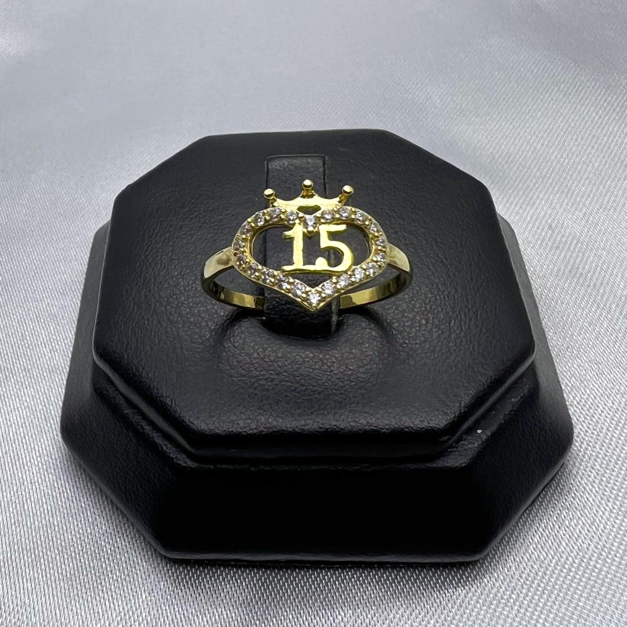 #HE155 - Anillo De Corazón Con Corona De XV/15 Años De Oro 10k - H07/1 ...